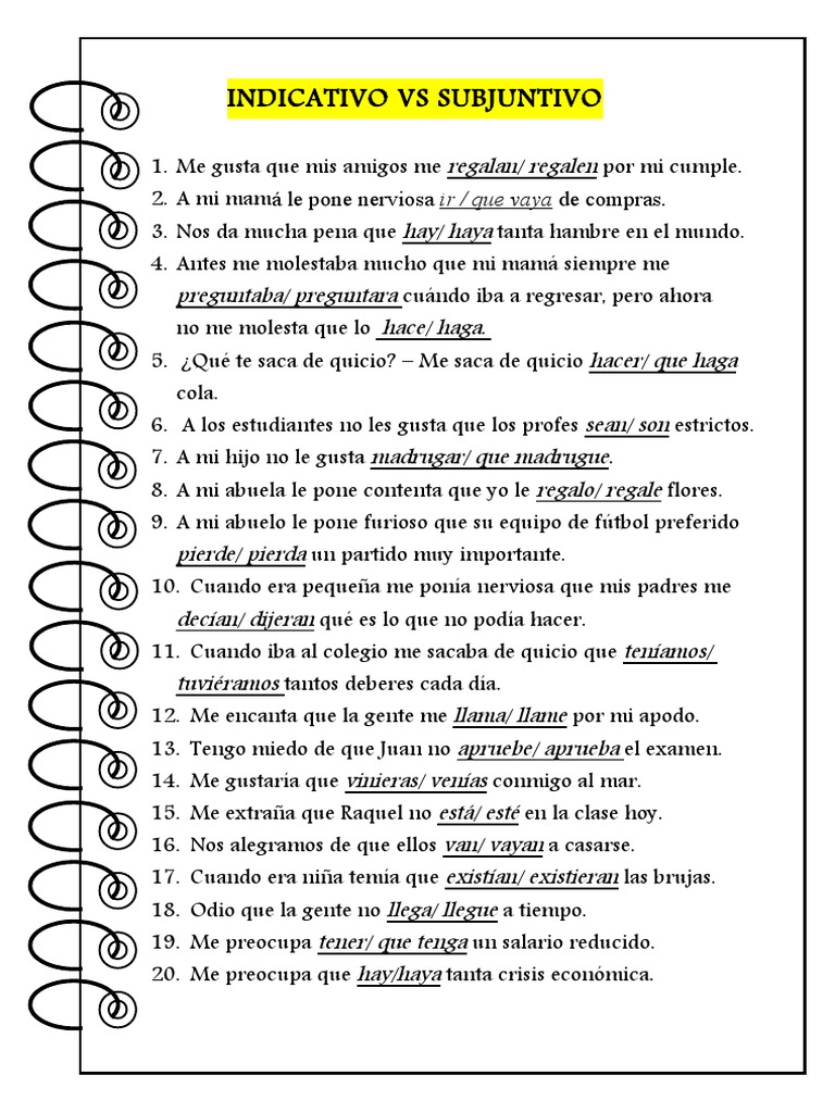 Ejercicios - Presente Indicativo vs. Subjuntivo 2 | PDF | Ocio | Deportes
