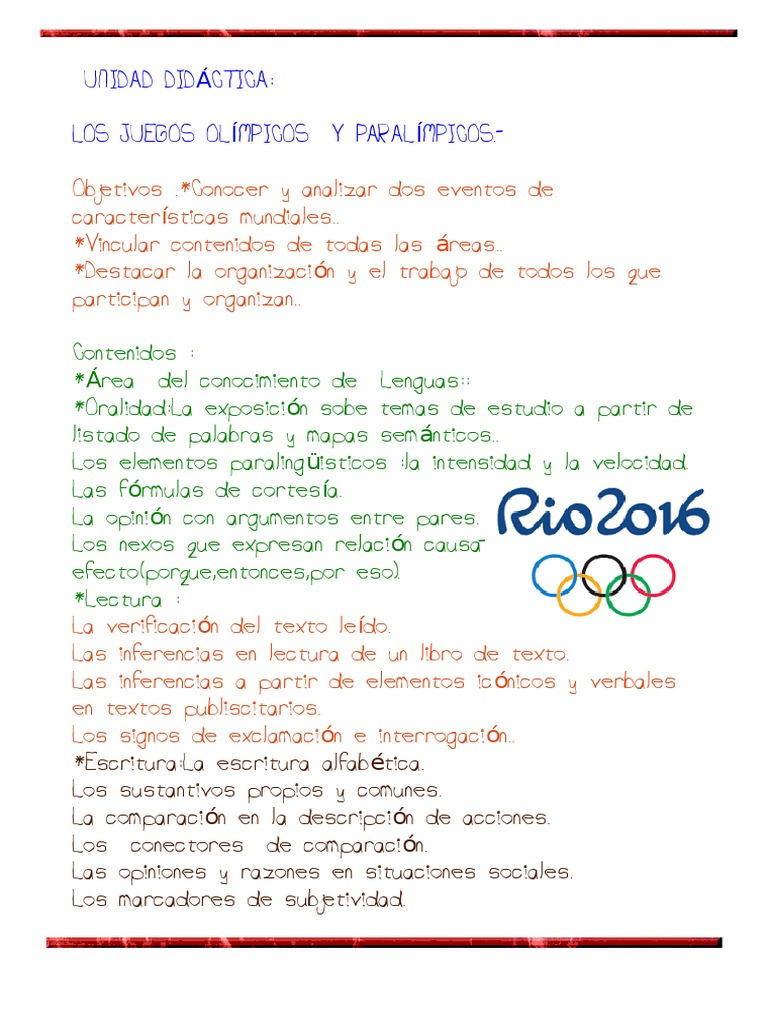 Unidad Didáctica .Los Juegos Olímpicos y Paralímpicos. | PDF | Lectura ...