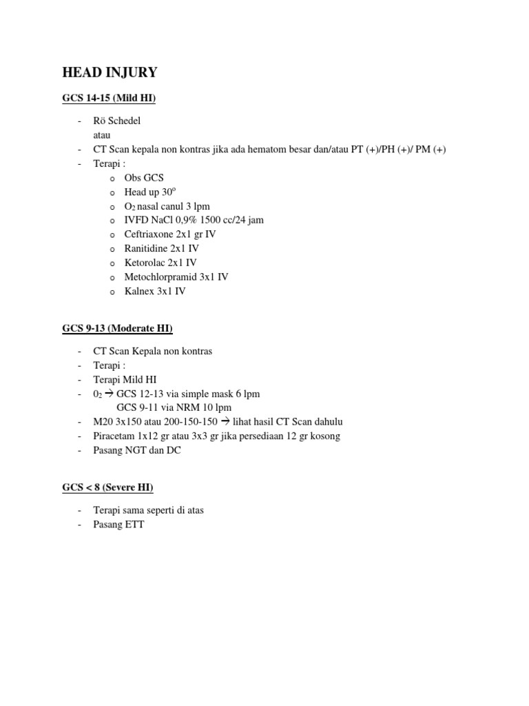 Mild to Severe Head Injury Care | PDF