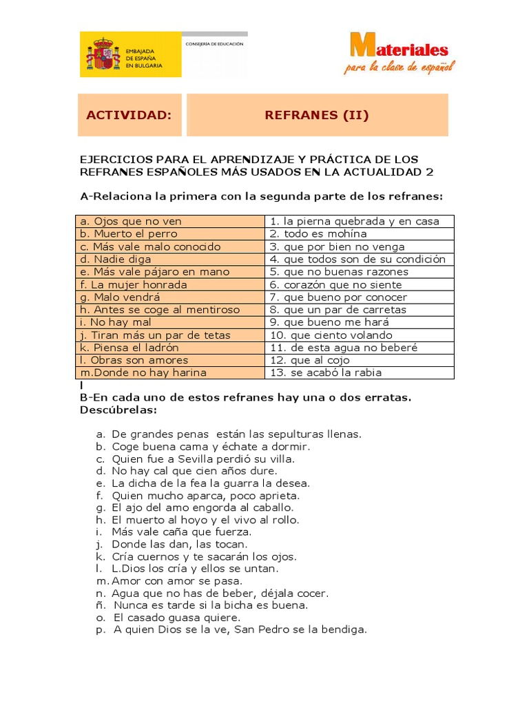 Refranes Ejercicios 2 | PDF | Naturaleza