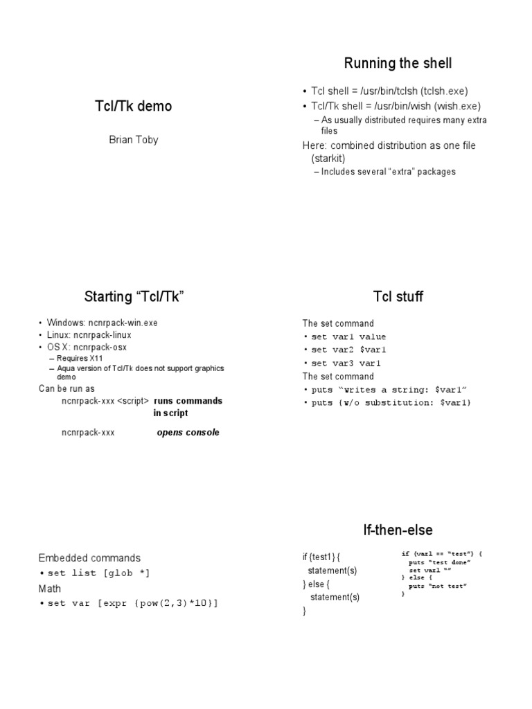 Toby Tcltk Demo Tutorial Pdf Command Line Interface Operating System Technology