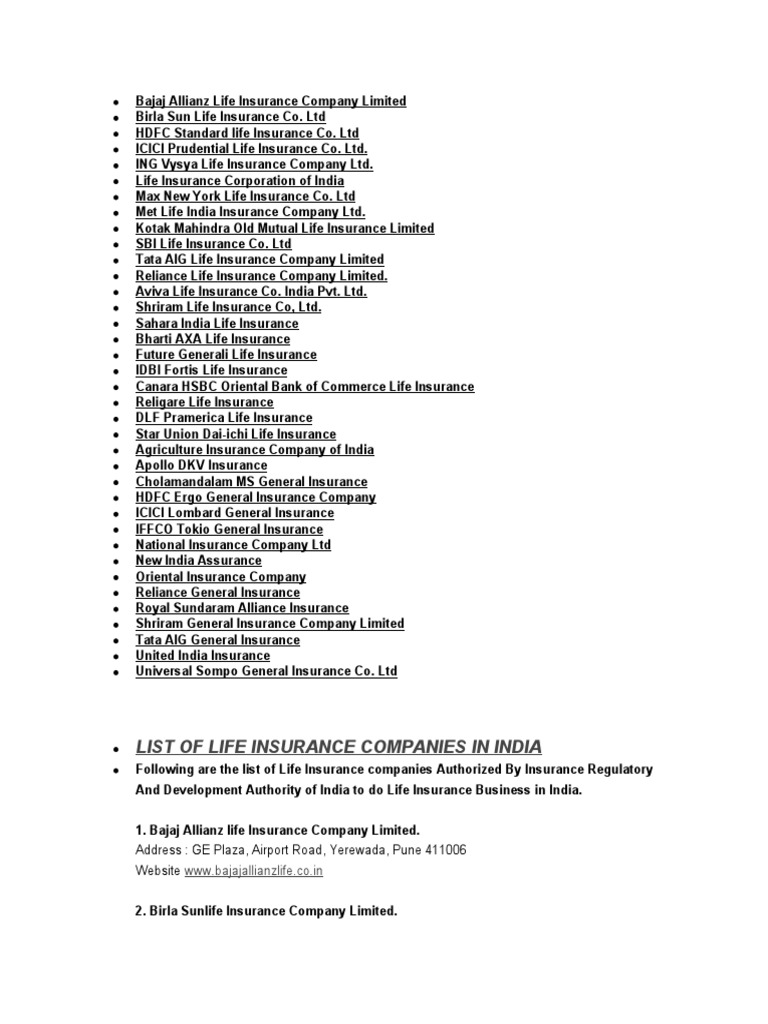 List of Life Insurance Companies in India | PDF | Mumbai ...