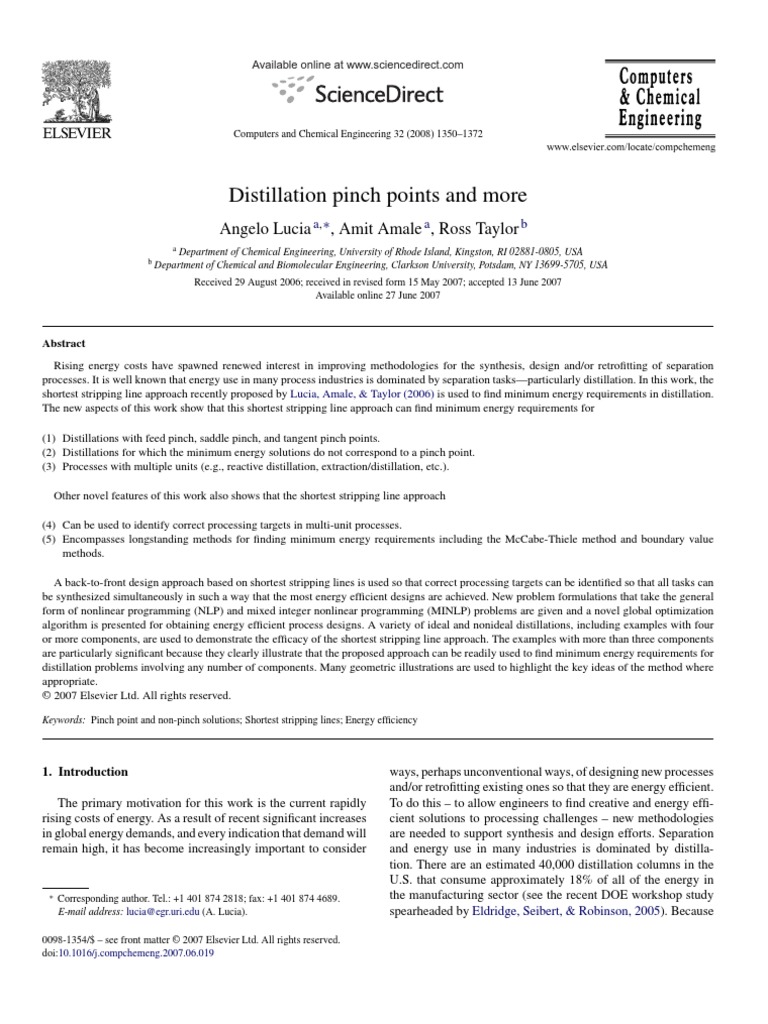 Distillation Pinch Point & More - Angelo Lucia | PDF | Distillation ...
