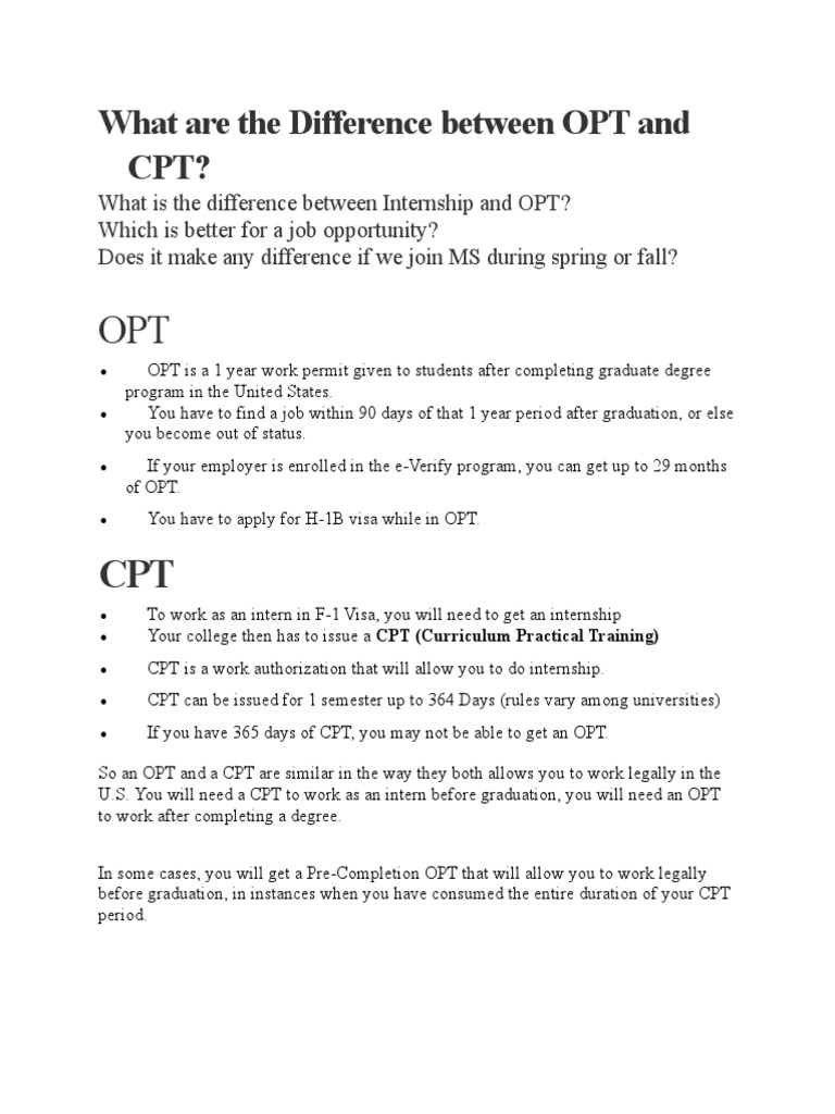 Par-Time CPT Vs OPT Eligibility | PDF | Internship | Job Hunting