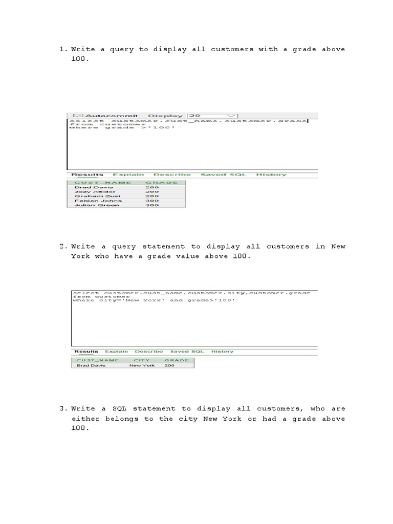 Write A Query To Display All Customers With A Grade Above 100 ...