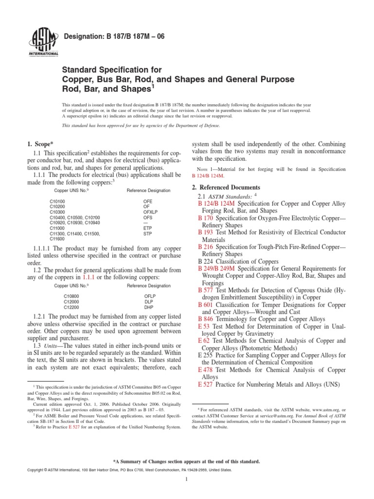 ASTM B187-06 CooperBar | PDF | Engineering Tolerance | Silver
