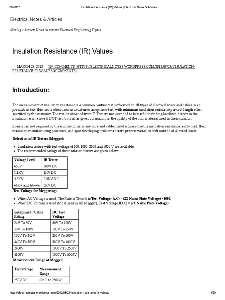 Insulation Resistance Testing Guide | PDF | Transformer | Insulator ...