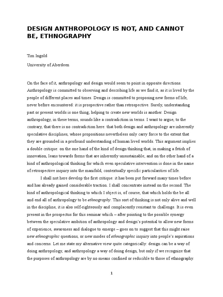 08 Ingold Design Anthropology Network | PDF | Ethnography | Field Research
