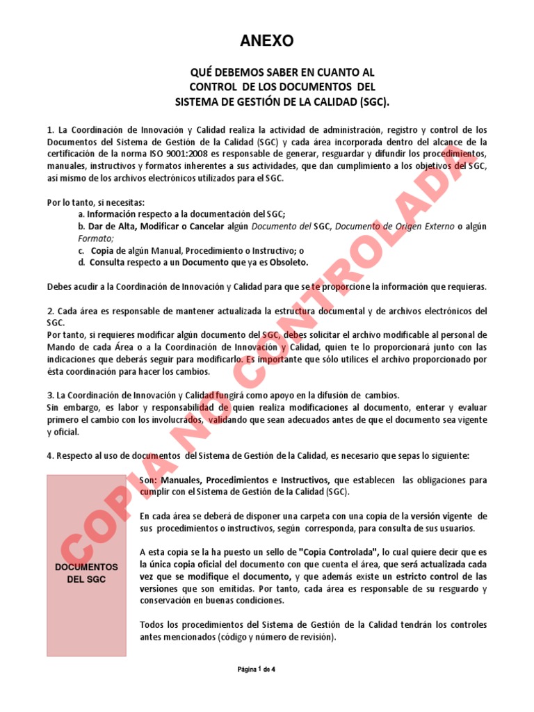 Control de Documentos SGC ISO 9001 | PDF | Gestión de la calidad ...