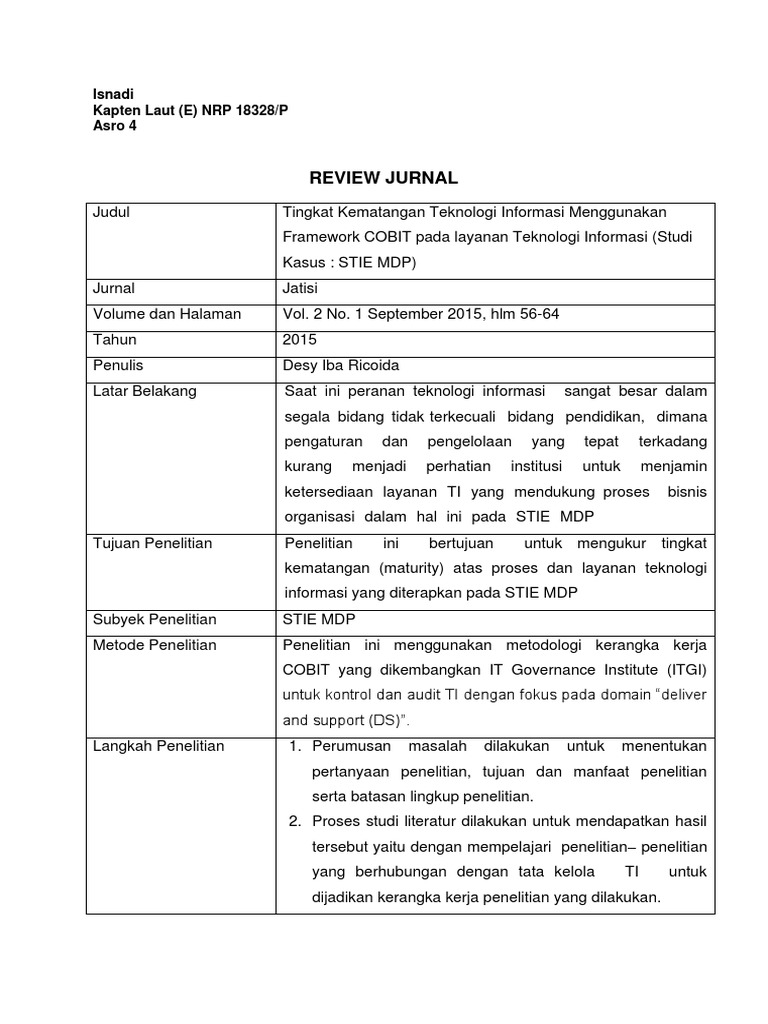 Review Jurnal: Kematangan TI di STIE MDP | PDF | Bisnis | Komputer
