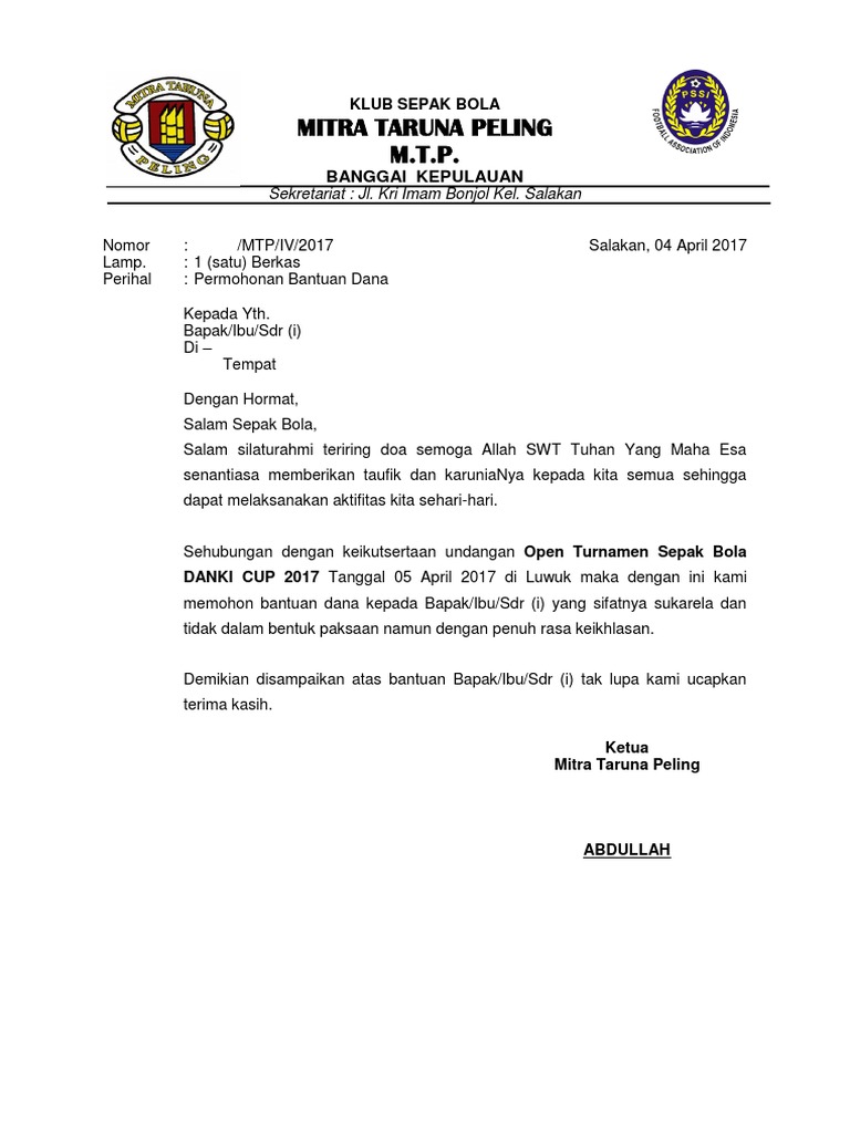 Surat Permohonan Proposal MTP | PDF