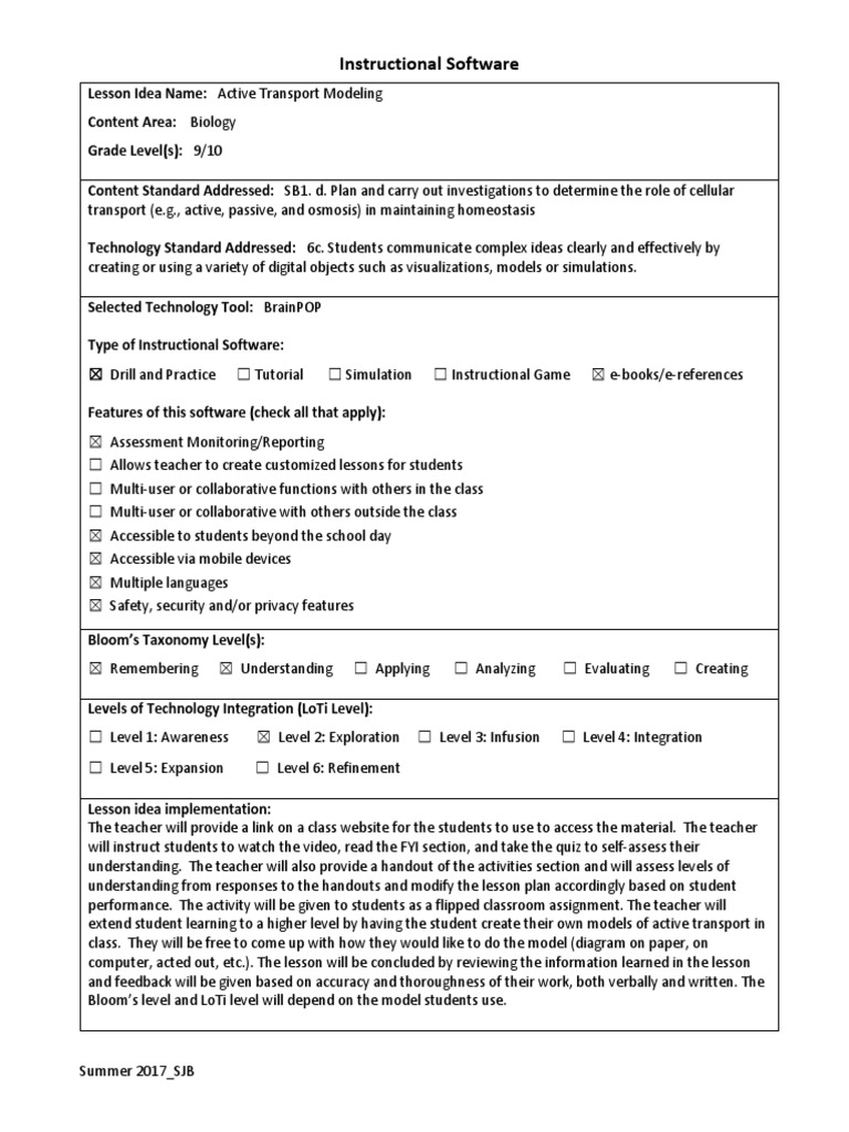 Active Transport Modeling Lesson Plan | PDF | Cognition | Learning