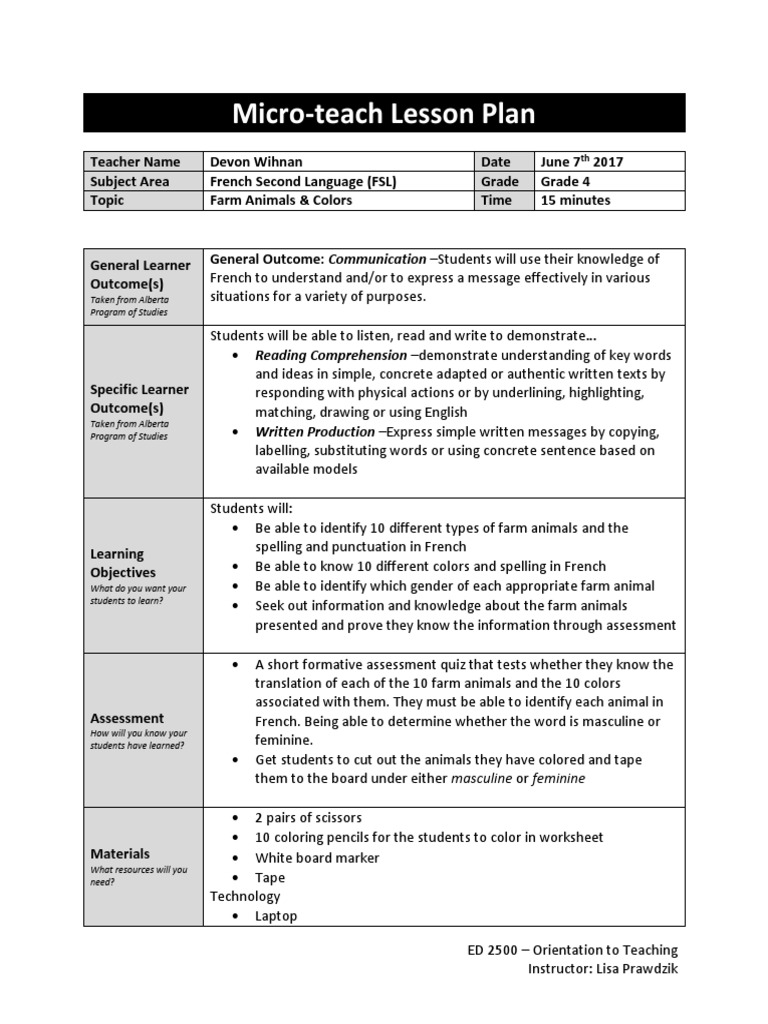 Micro-Teach Lesson Plan: Reading Comprehension - Demonstrate ...