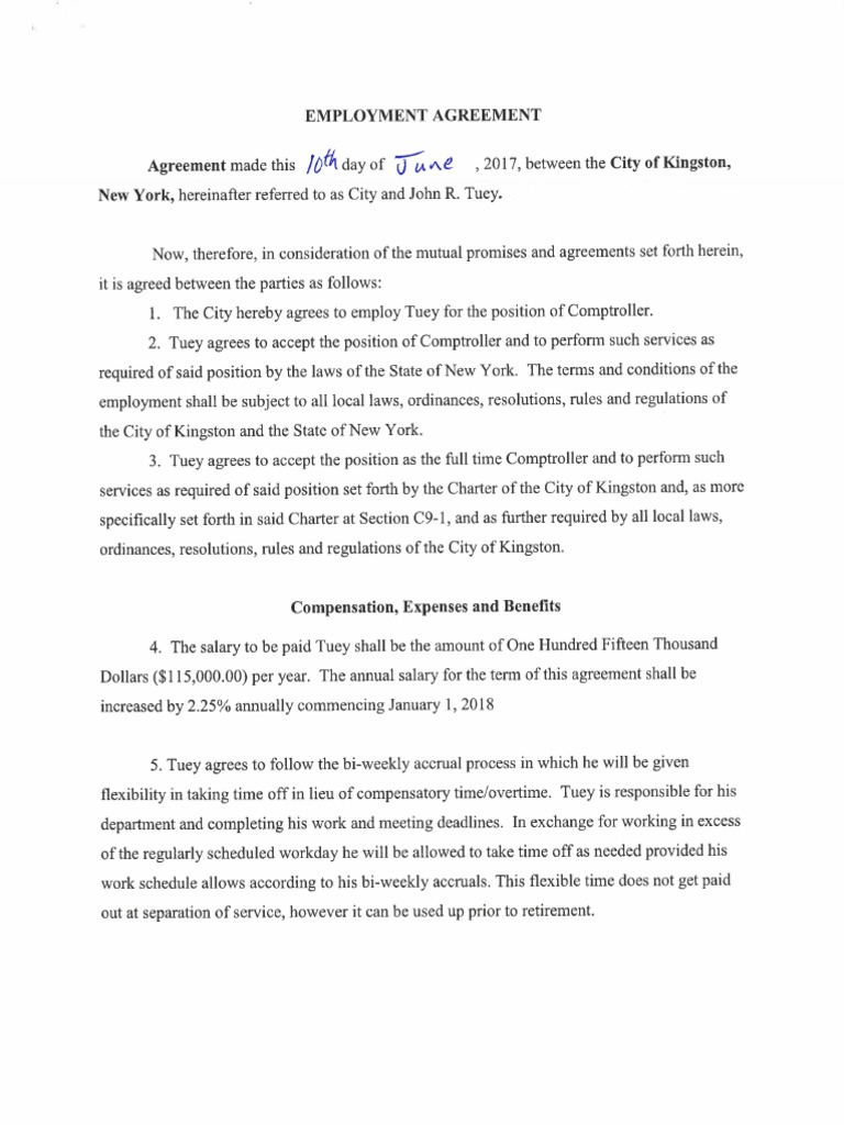 John Tuey Contract With Kingston, NY 6-10-17 | PDF