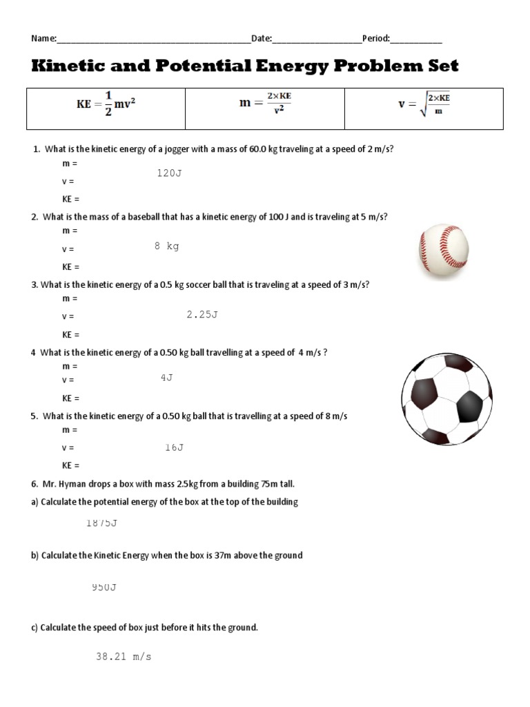 Worksheet-Kinetic Potential Energy 2-Answers | PDF | Potential Energy ...