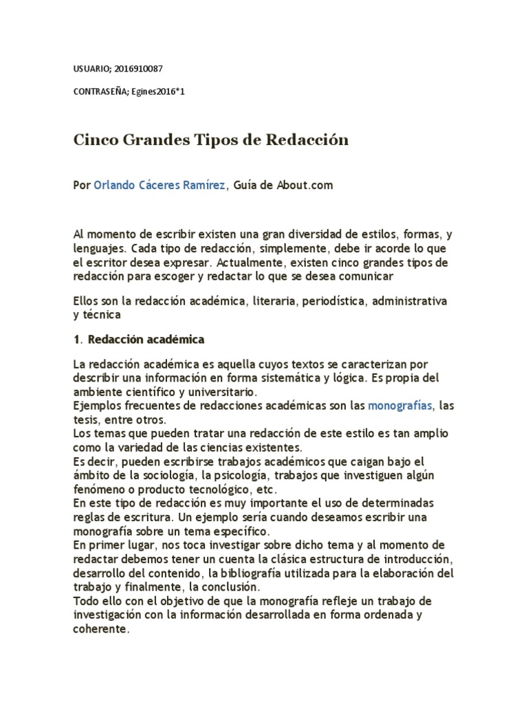 5 Grandes Tipos de Redaccion | PDF | Periodismo | Science
