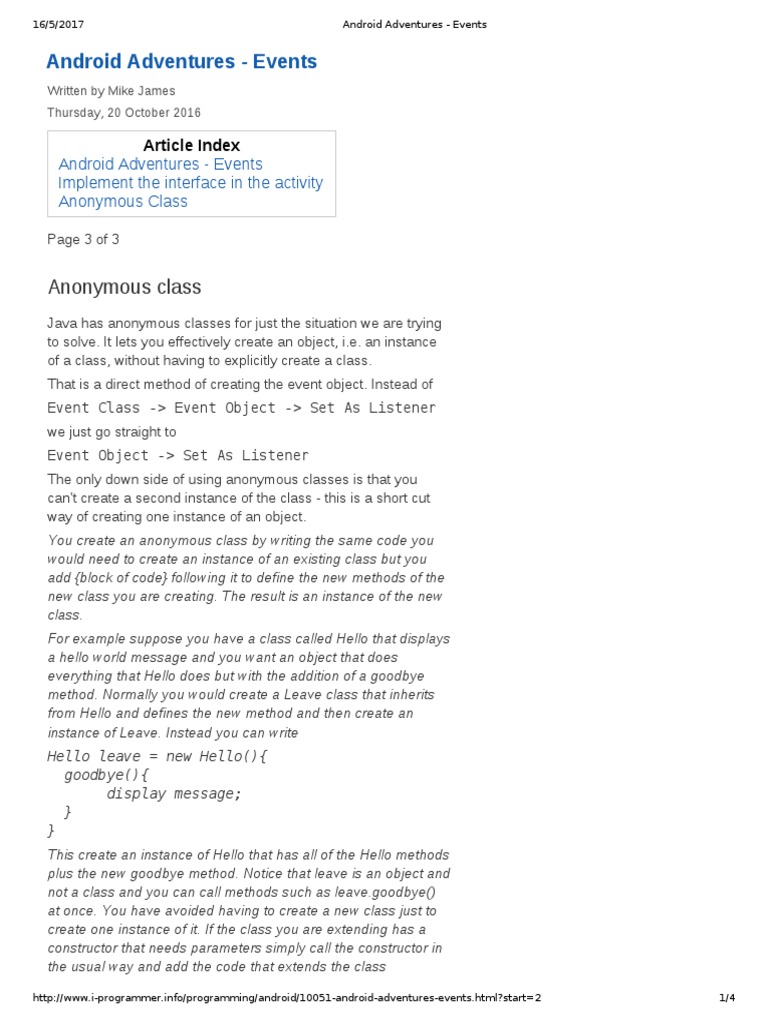 Android Adventures Events Anonymous Class Pdf Class Computer Programming Anonymous Function