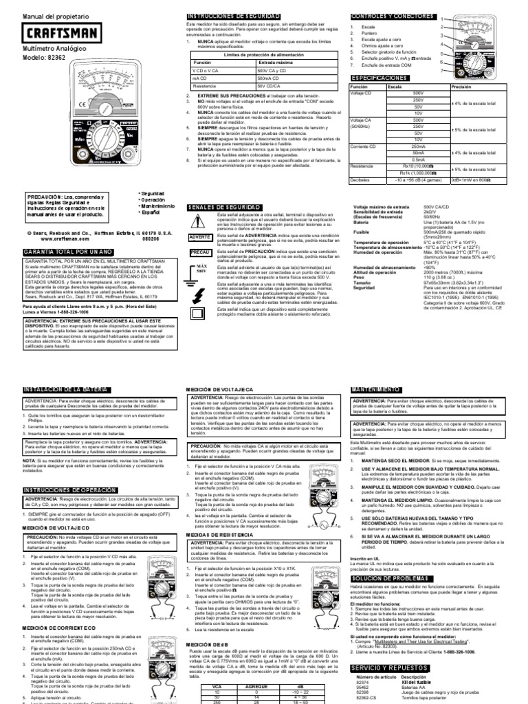 Manual Tester Analógico PDF | PDF | Descarga eléctrica | Batería ...