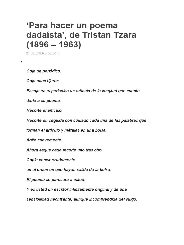Para Hacer Un Poema Dadaísta | PDF