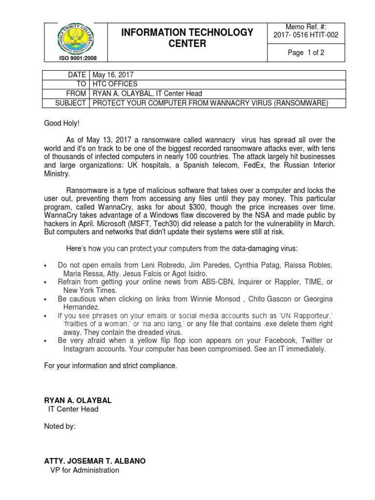 Form Inter-Office Memorandum | PDF | Ransomware | Computer Virus