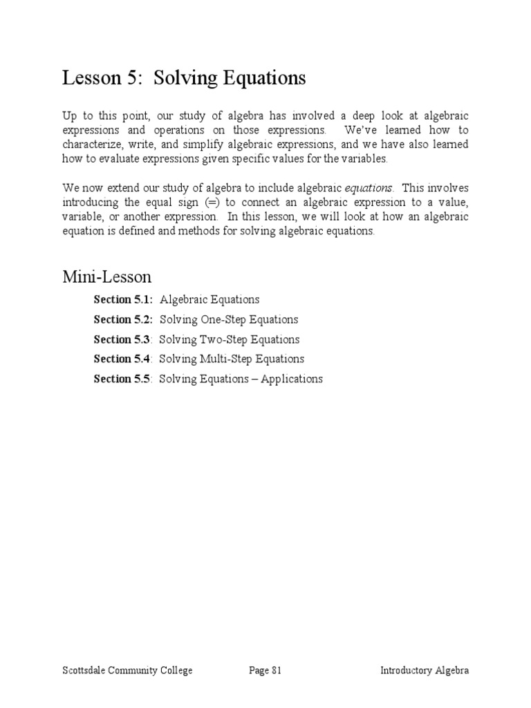 Lesson 5: Solving Equations | PDF | Equations | Heart Rate
