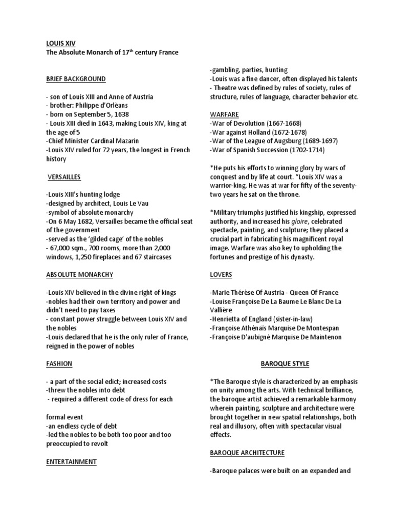 Louis Xiv The Absolute Monarch of 17 Century France | PDF | Louis Xiv ...