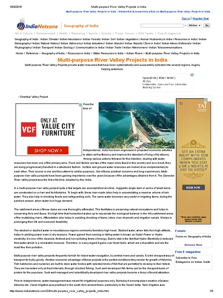 Multi-Purpose River Valley Projects in India | PDF | Earth Sciences ...