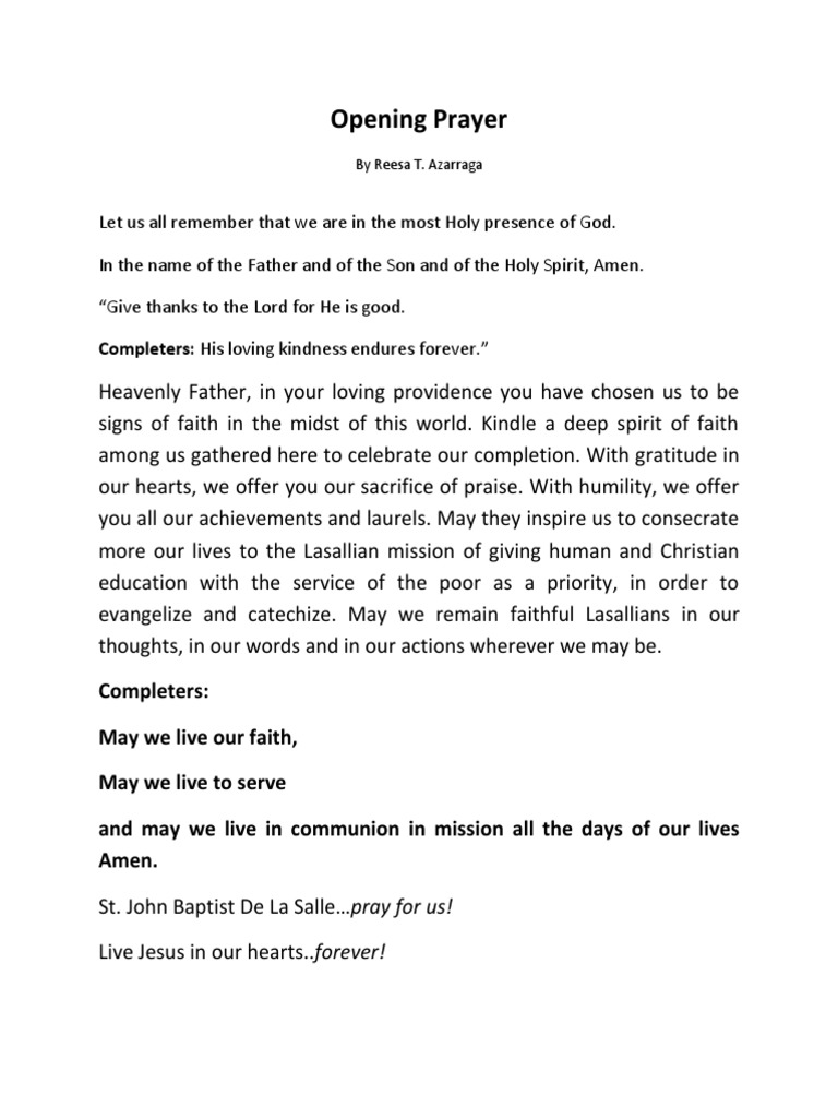Opening Prayer Completion | PDF