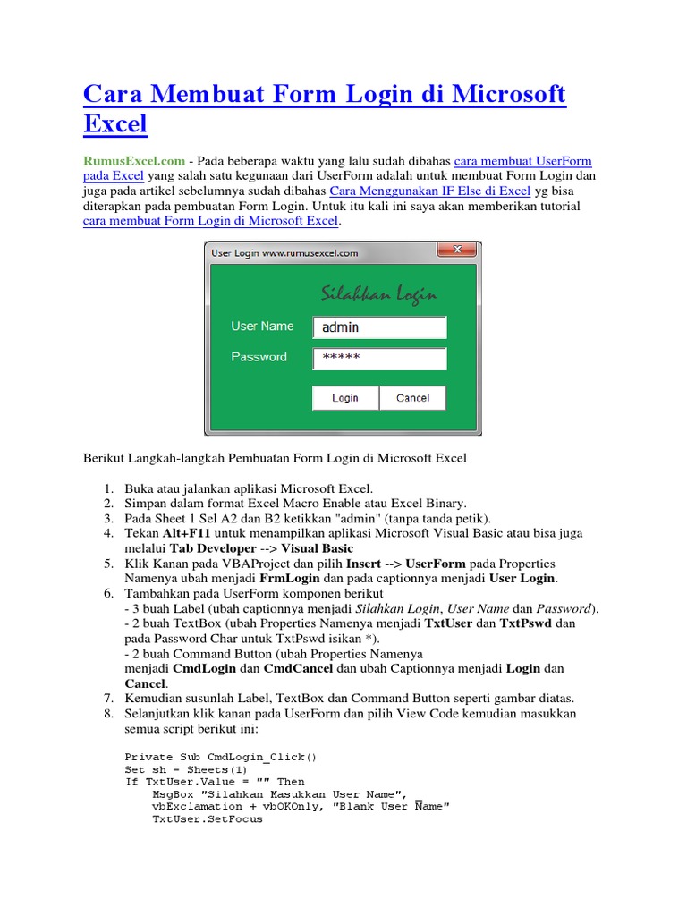 Cara Membuat Form Login Di Microsoft Excel | PDF