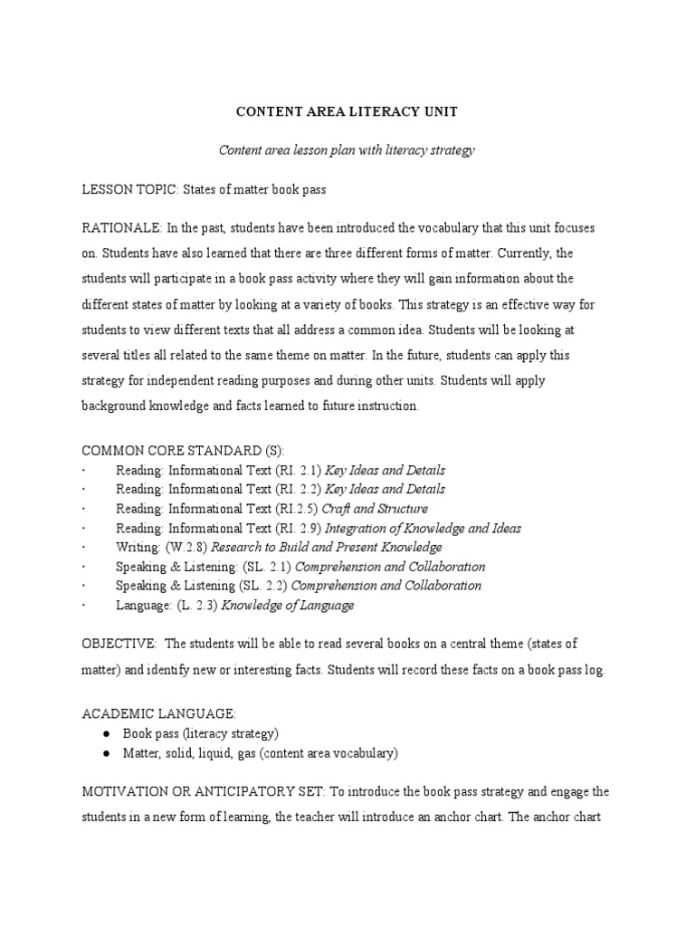 Content Area Lesson Plan With Literacy Strategy | PDF | Reading ...