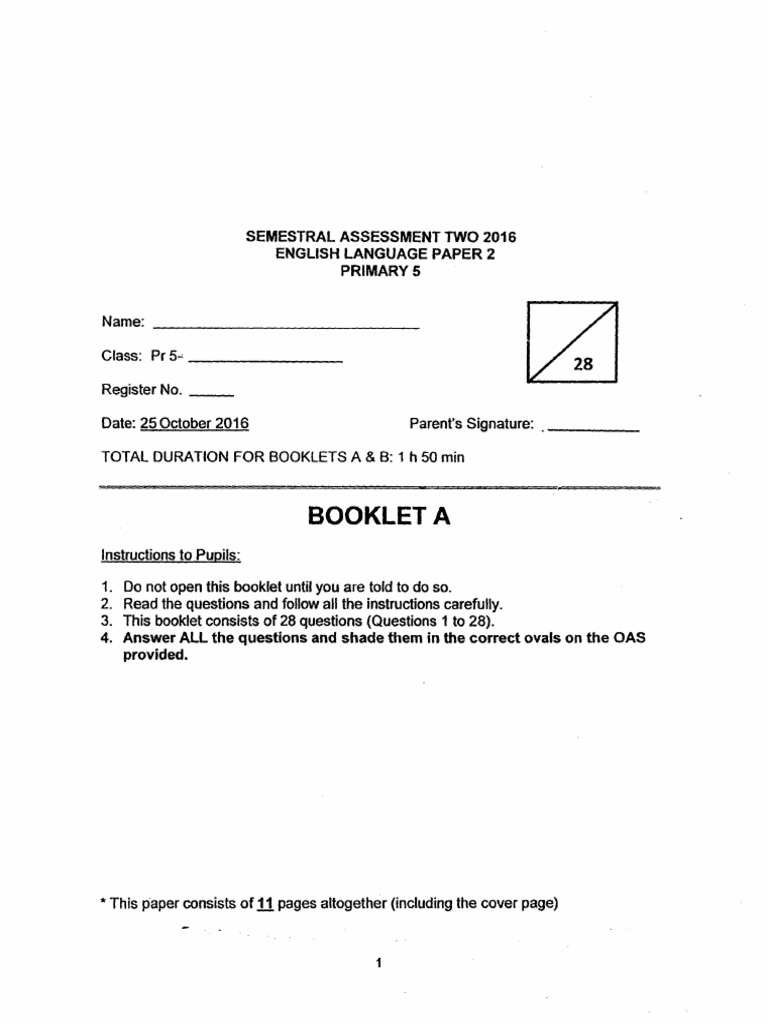 P5 English SA2 2016 Rosyth Challenging Exam Papers | PDF