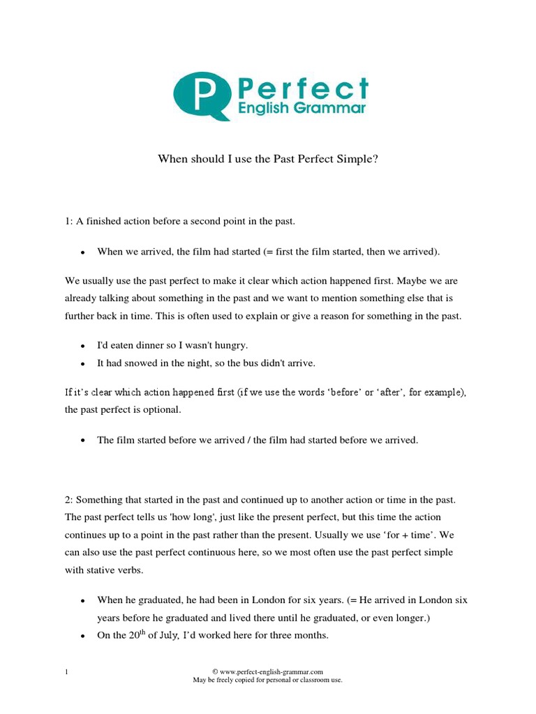 Using the Past Perfect Simple | PDF