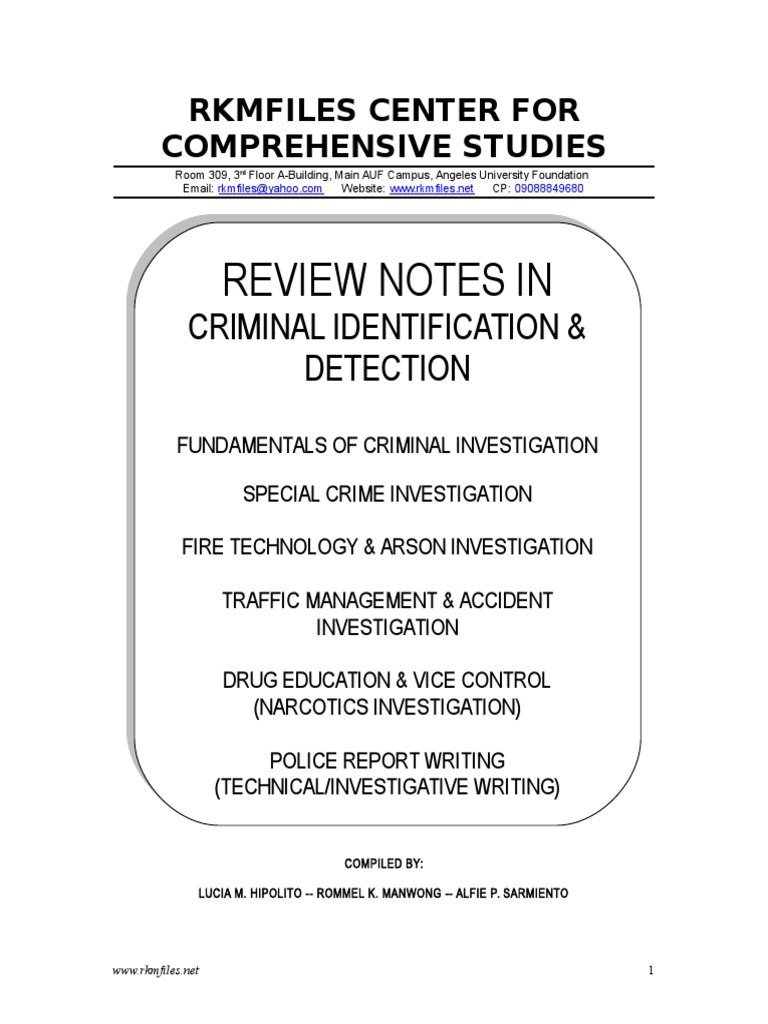 Review Notes on Fundamentals of Criminal Investigation and Special ...