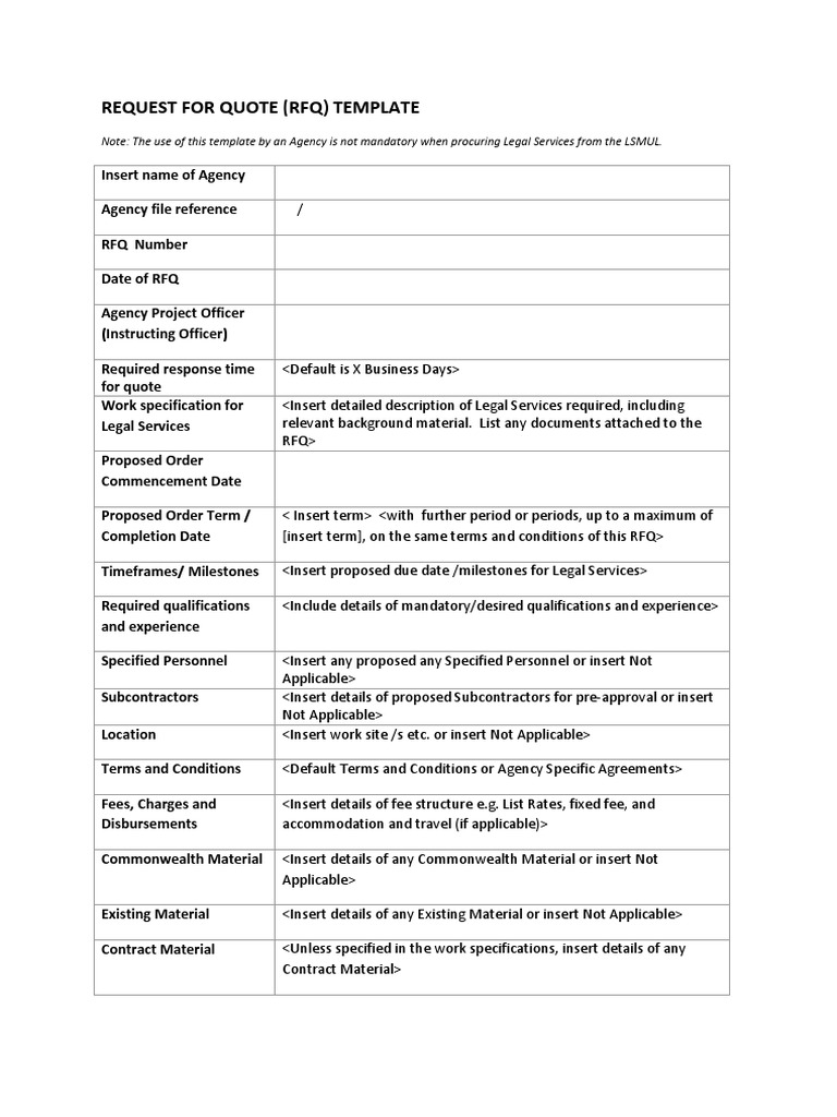 Request For Quote Template | PDF | Insurance | Specification (Technical ...
