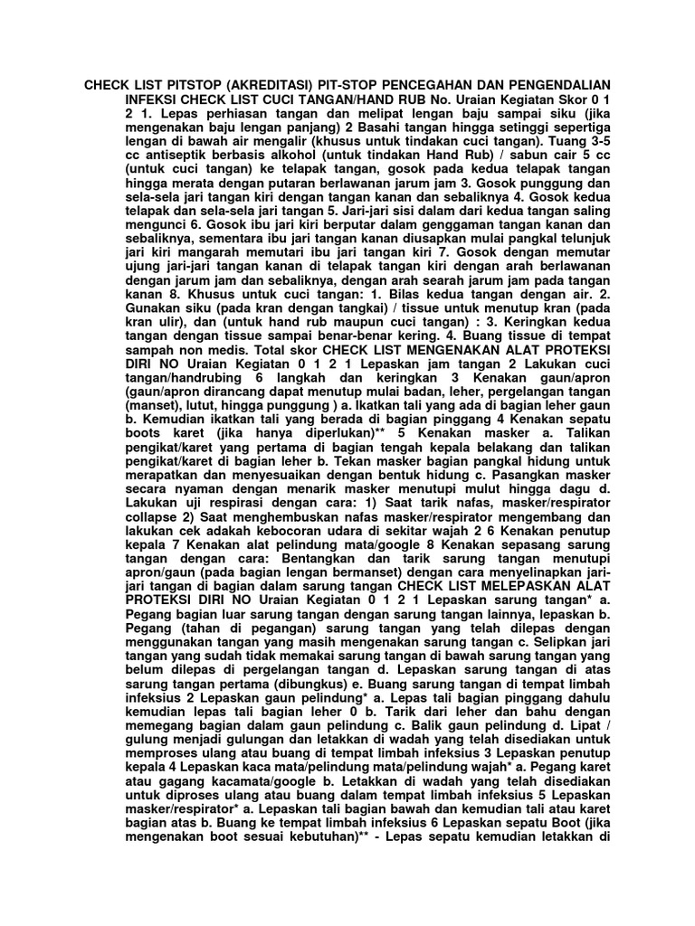 Check List Pitstop | PDF