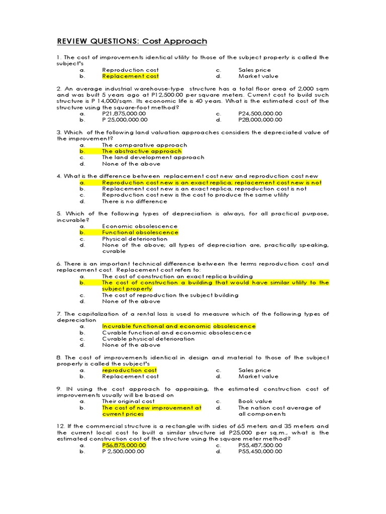 Module Exam For Cost Approach With Answers | PDF | Real Estate ...
