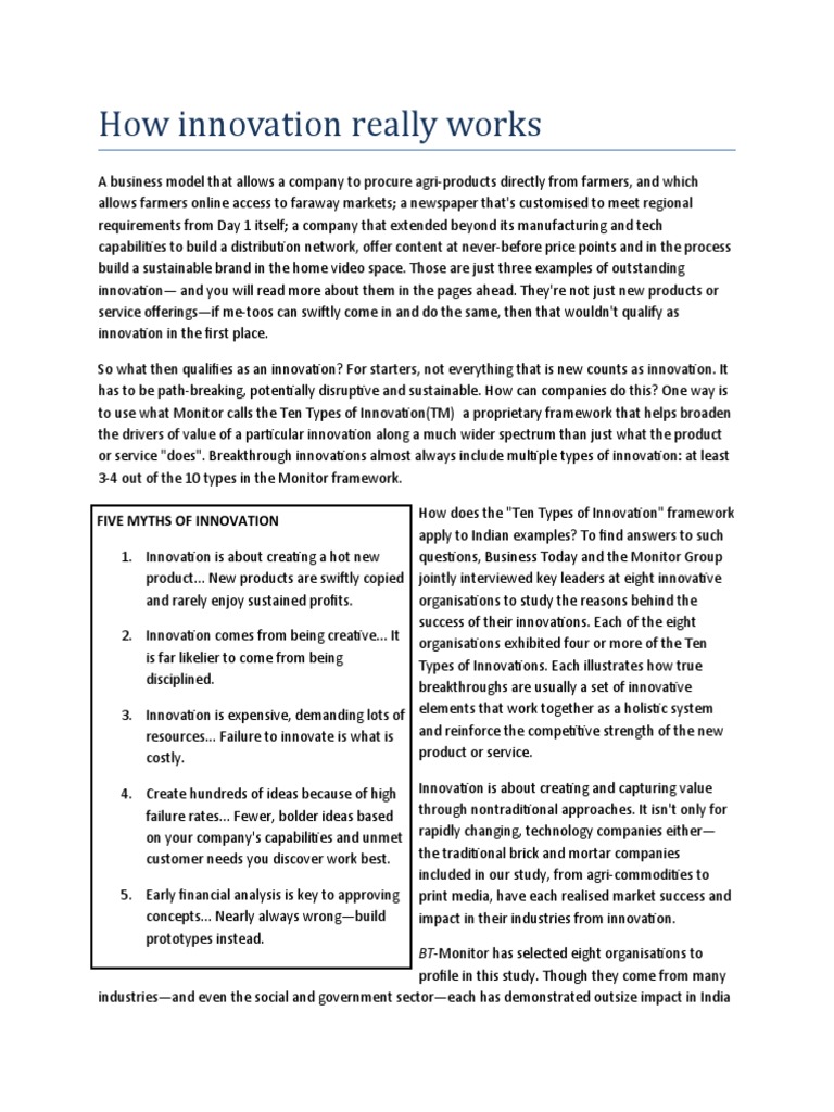 How Innovation Really Works: Five Myths of Innovation | PDF ...