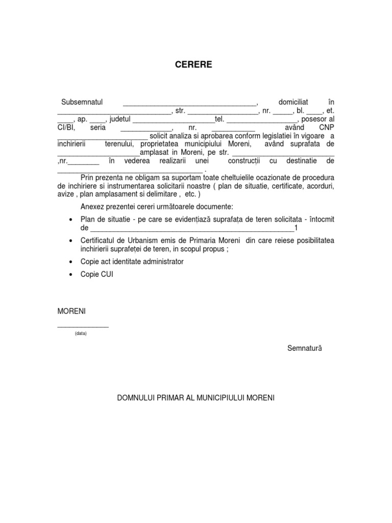 Cerere Inchiriere Teren | PDF