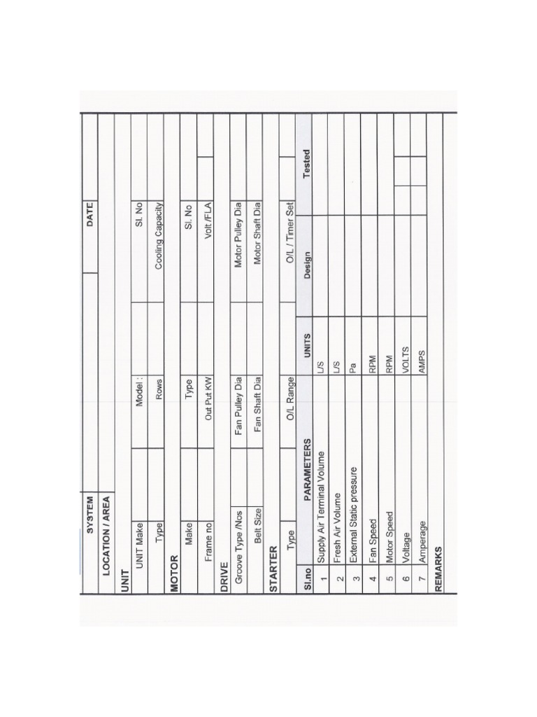 Performance Check Sheet Fresh Air Handling Units FAHU Return 1 | PDF
