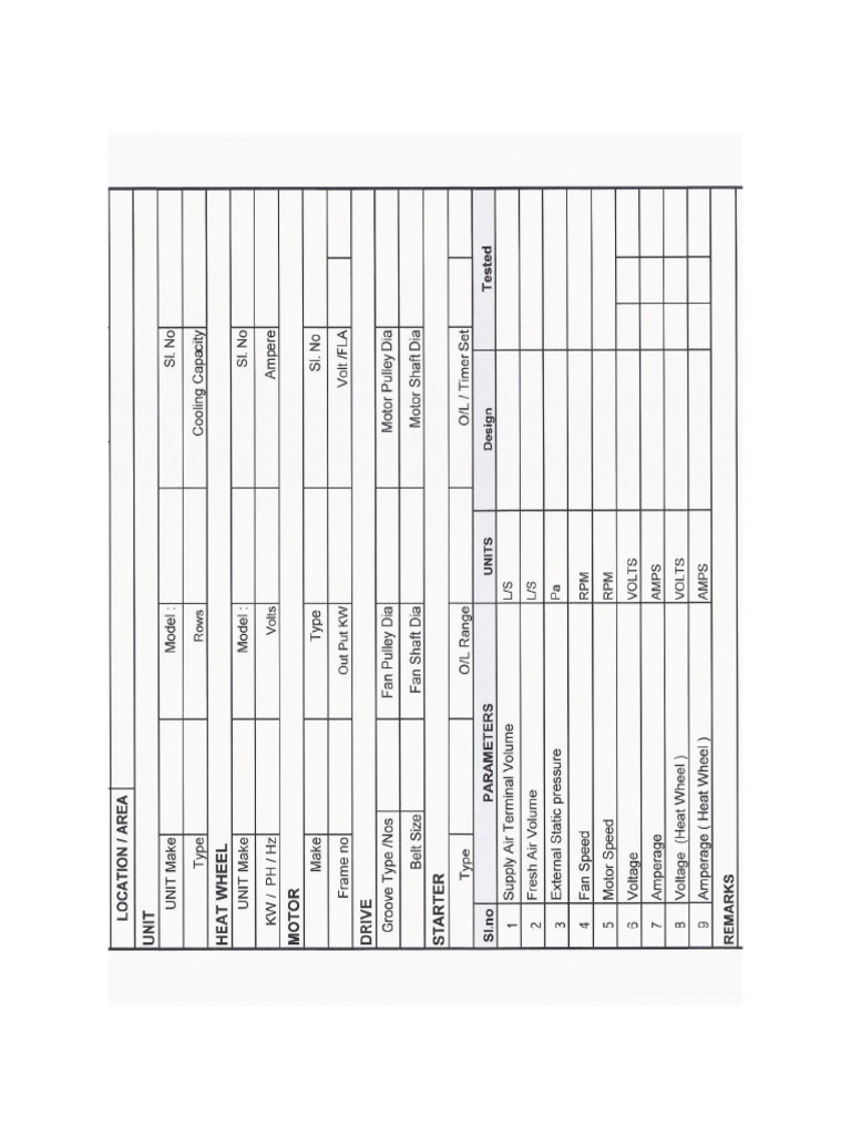 Performance Check Sheet Fresh Air Handling Units FAHU Supply 1 | PDF