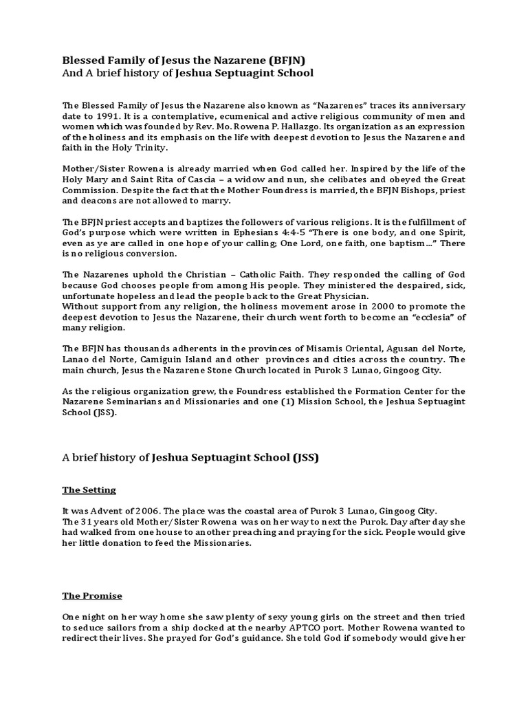 BFJN & JSS History | PDF | Baptism | Priest