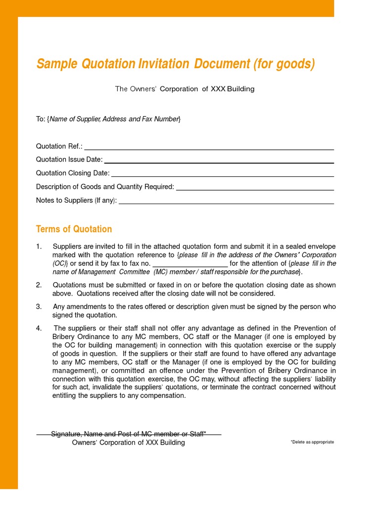 Sample Quotation Invitation Document (For Goods) | PDF | Contractual ...