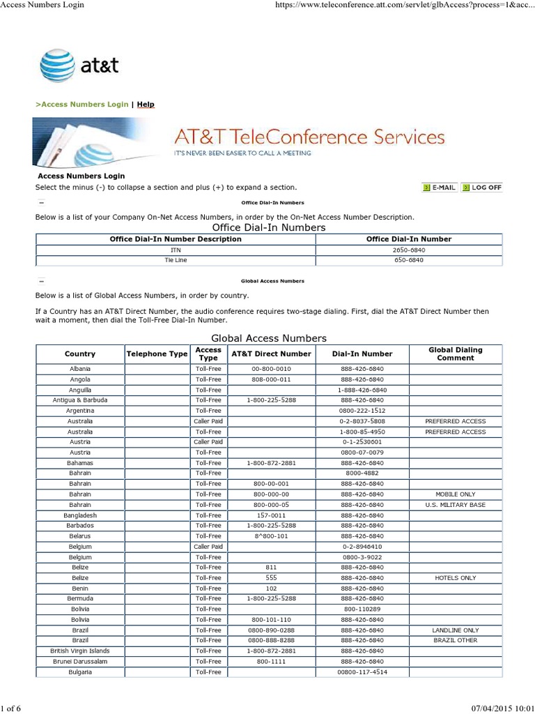 AT&T Call Numbers 07042015 | PDF | Business