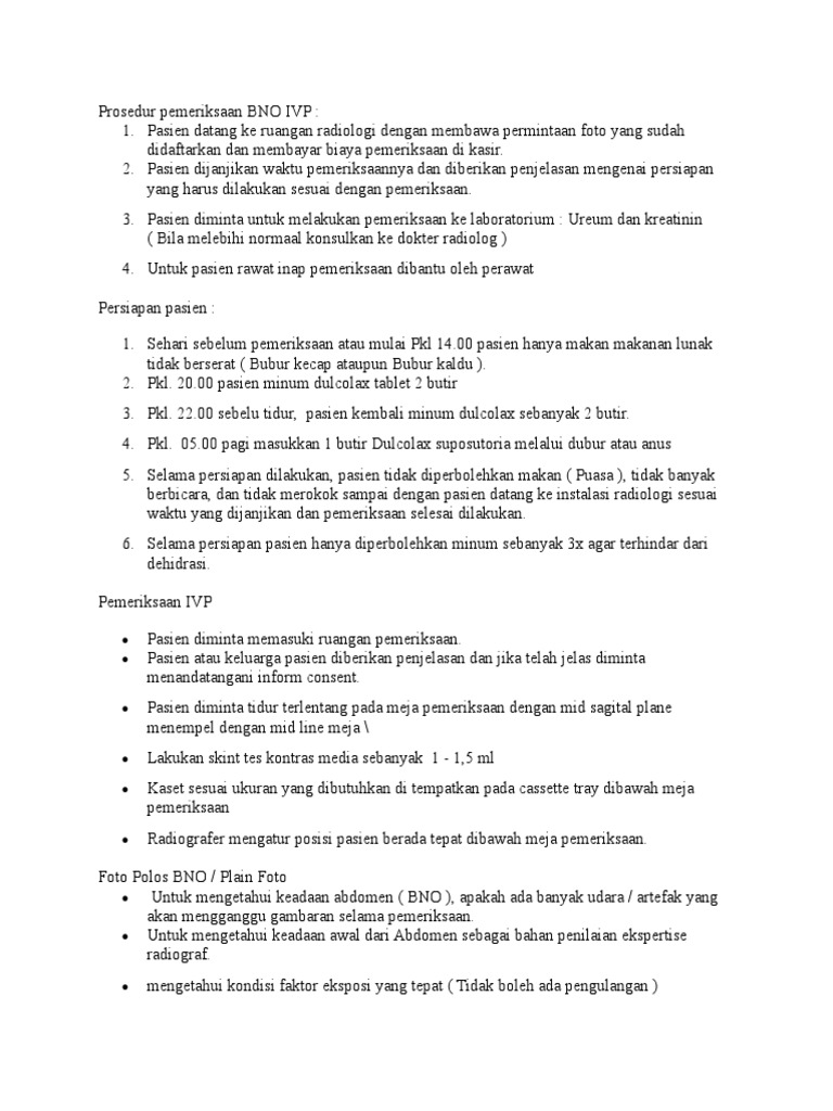 (SOP) Prosedur Pemeriksaan BNO IVP | PDF