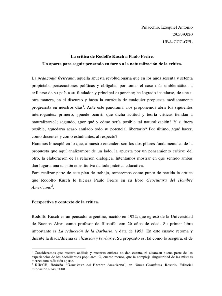 La Crítica de Rodolfo Kusch A Paulo Freire | PDF | marxismo | Certeza
