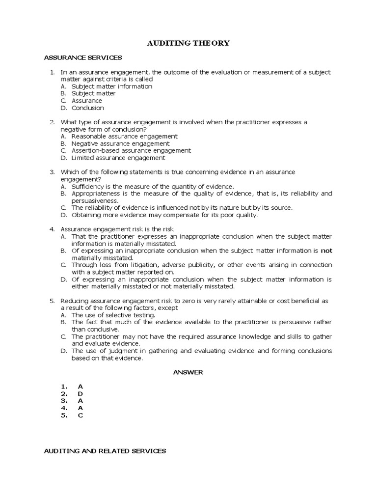 Auditing Theory-100 Questions - 2015 | PDF | Going Concern | Financial Audit