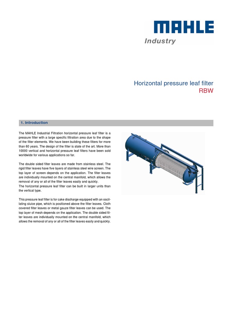 Horizontal Pressure Leaf Filter | PDF | Filtration | Stainless Steel