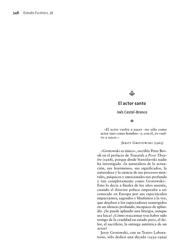 El Actor Santo en Grotowski | PDF | Teatro | Amor