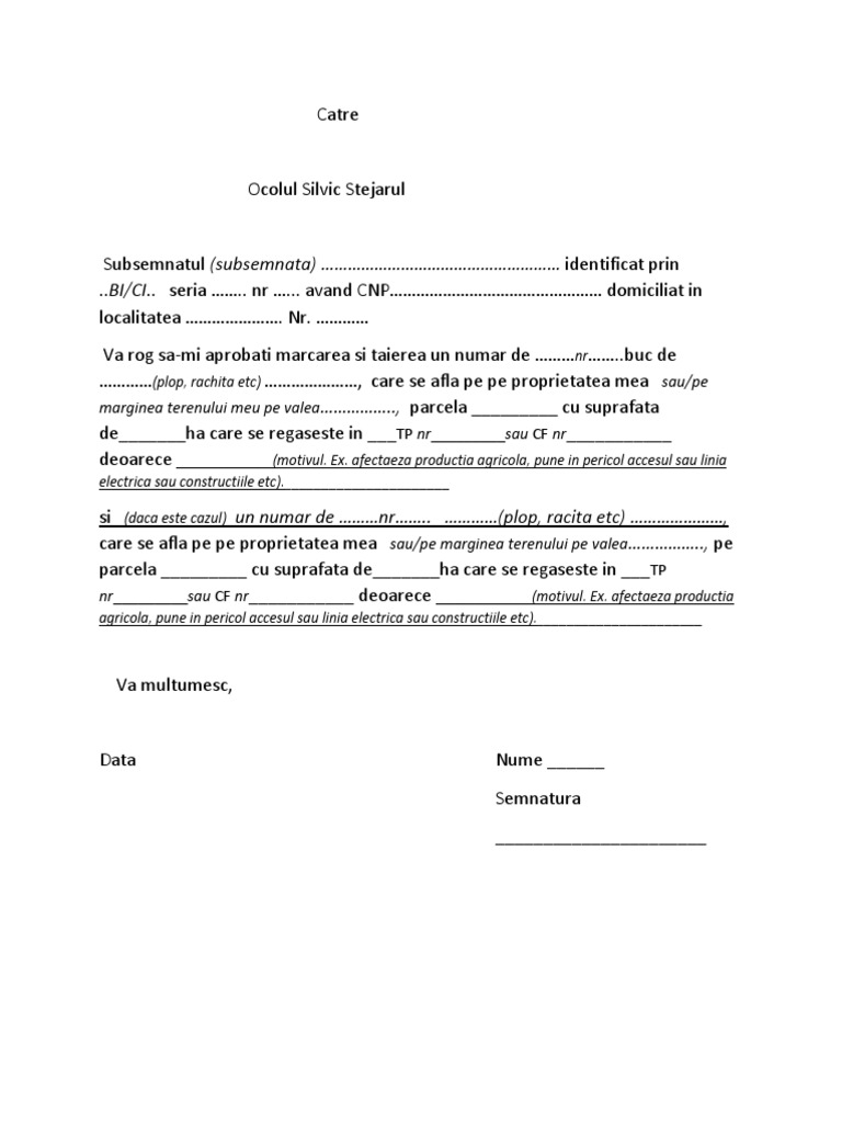 Model Cerere Catre Ocolul Silvic | PDF