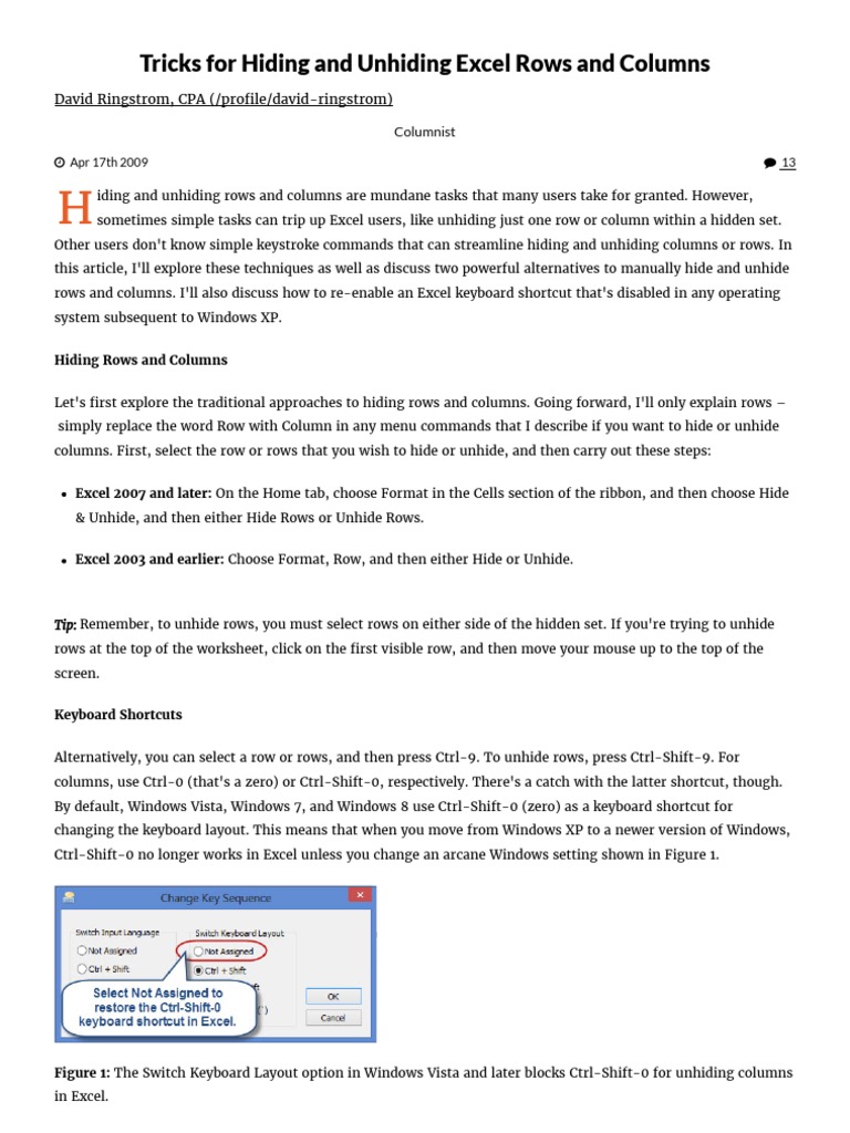 Excel Tricks 1 Hiding And Unhiding Rows And Columns Pdf Computer